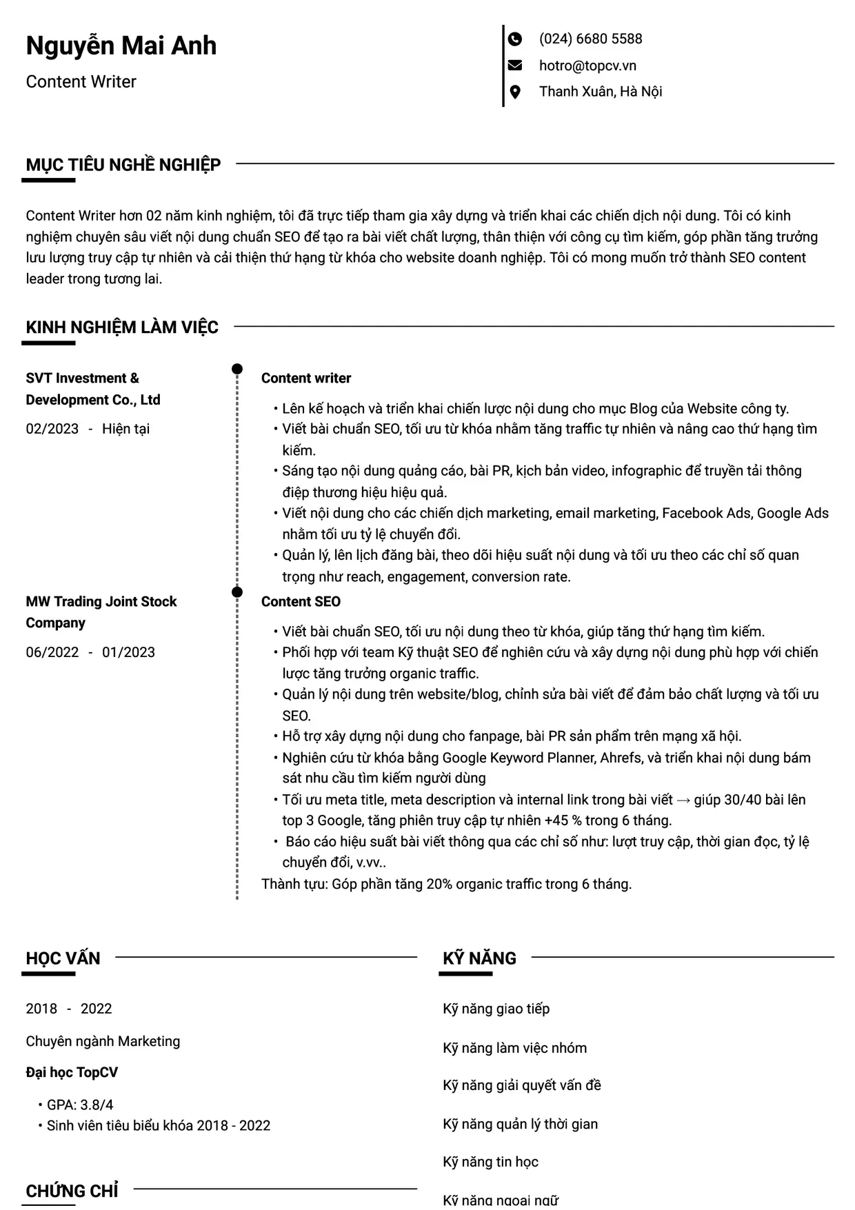 TOP 37 mẫu CV Content writer 2026 - Tiếng Việt
