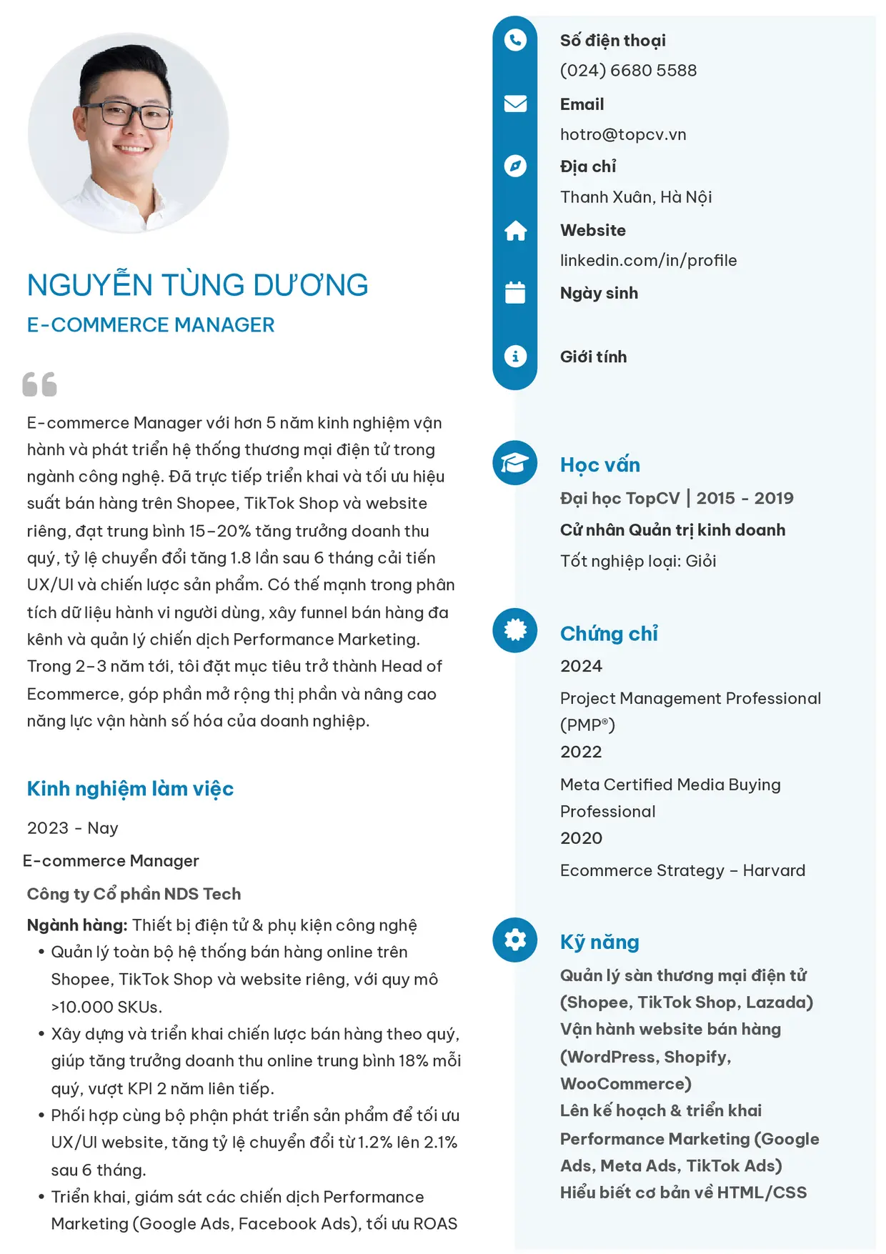 TOP 36 mẫu CV E-commerce Manager 2026 - Tiếng Việt