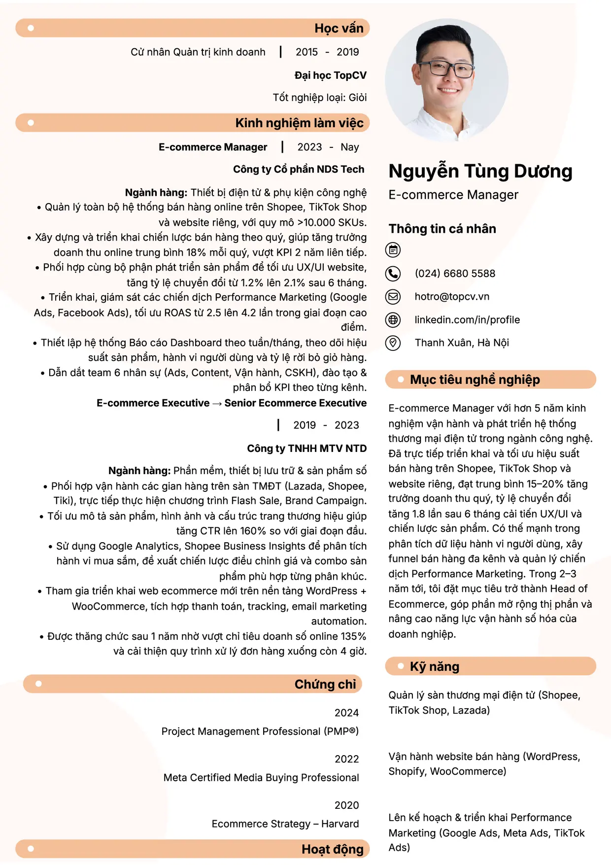 TOP 36 mẫu CV E-commerce Manager 2026 - Tiếng Việt