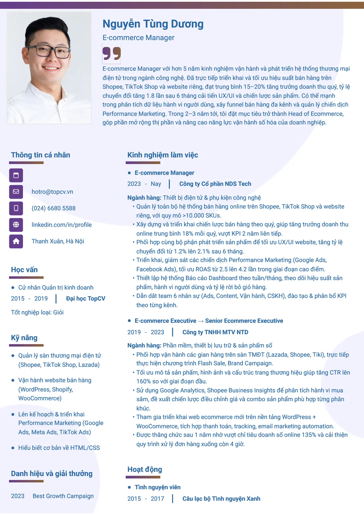TOP 36 mẫu CV E-commerce Manager 2026 - Tiếng Việt
