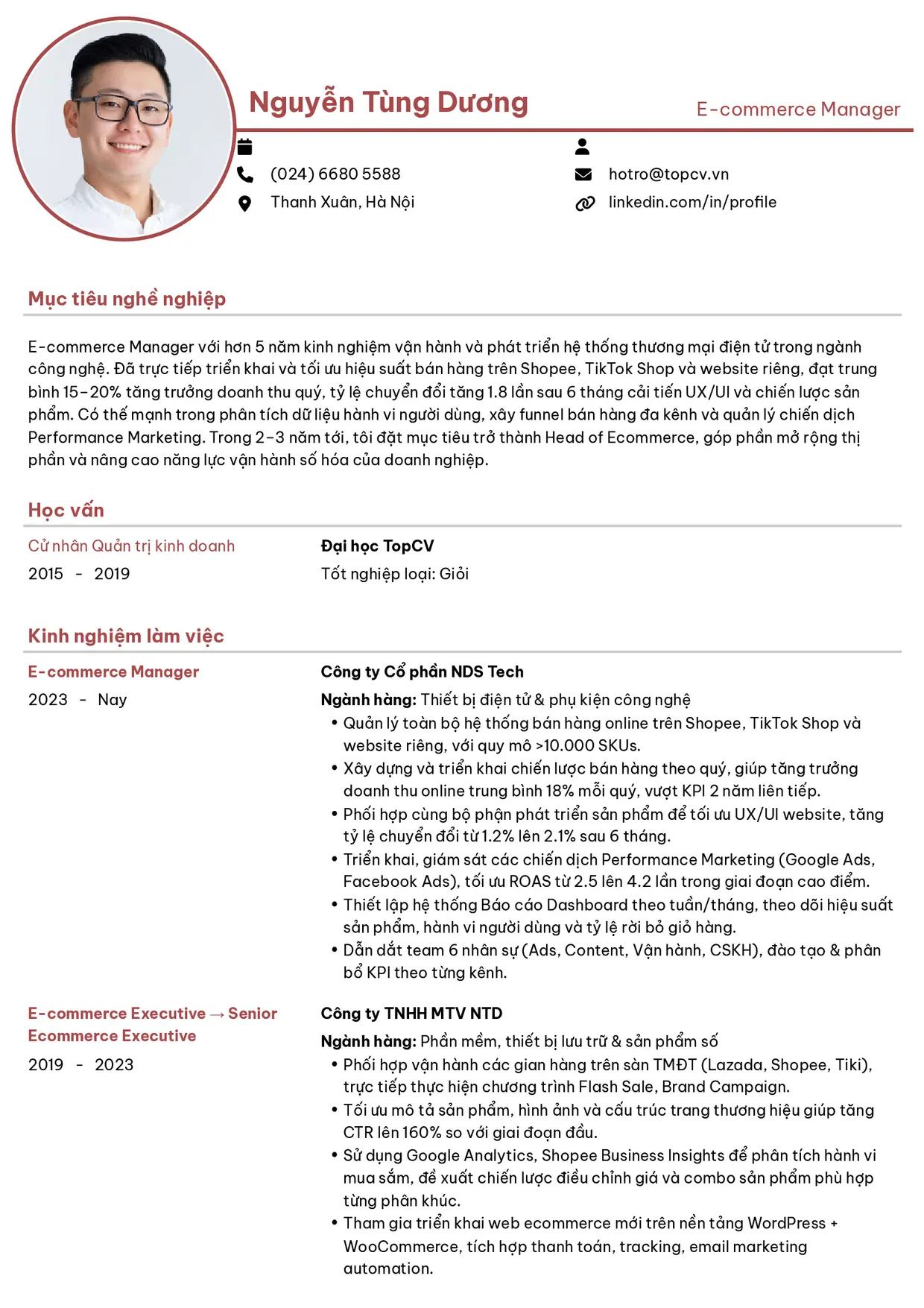 TOP 36 mẫu CV E-commerce Manager 2026 - Tiếng Việt
