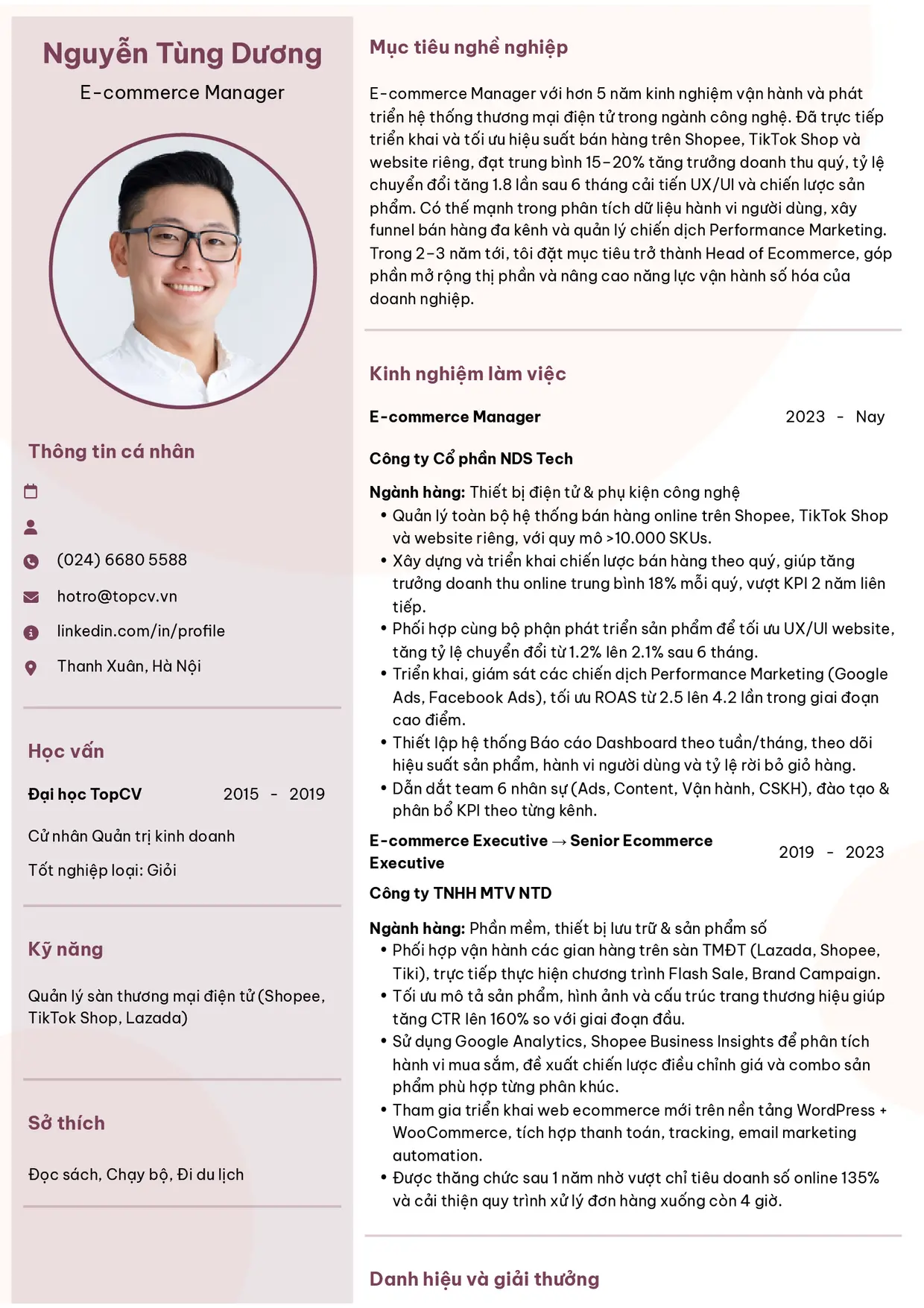 TOP 36 mẫu CV E-commerce Manager 2026 - Tiếng Việt