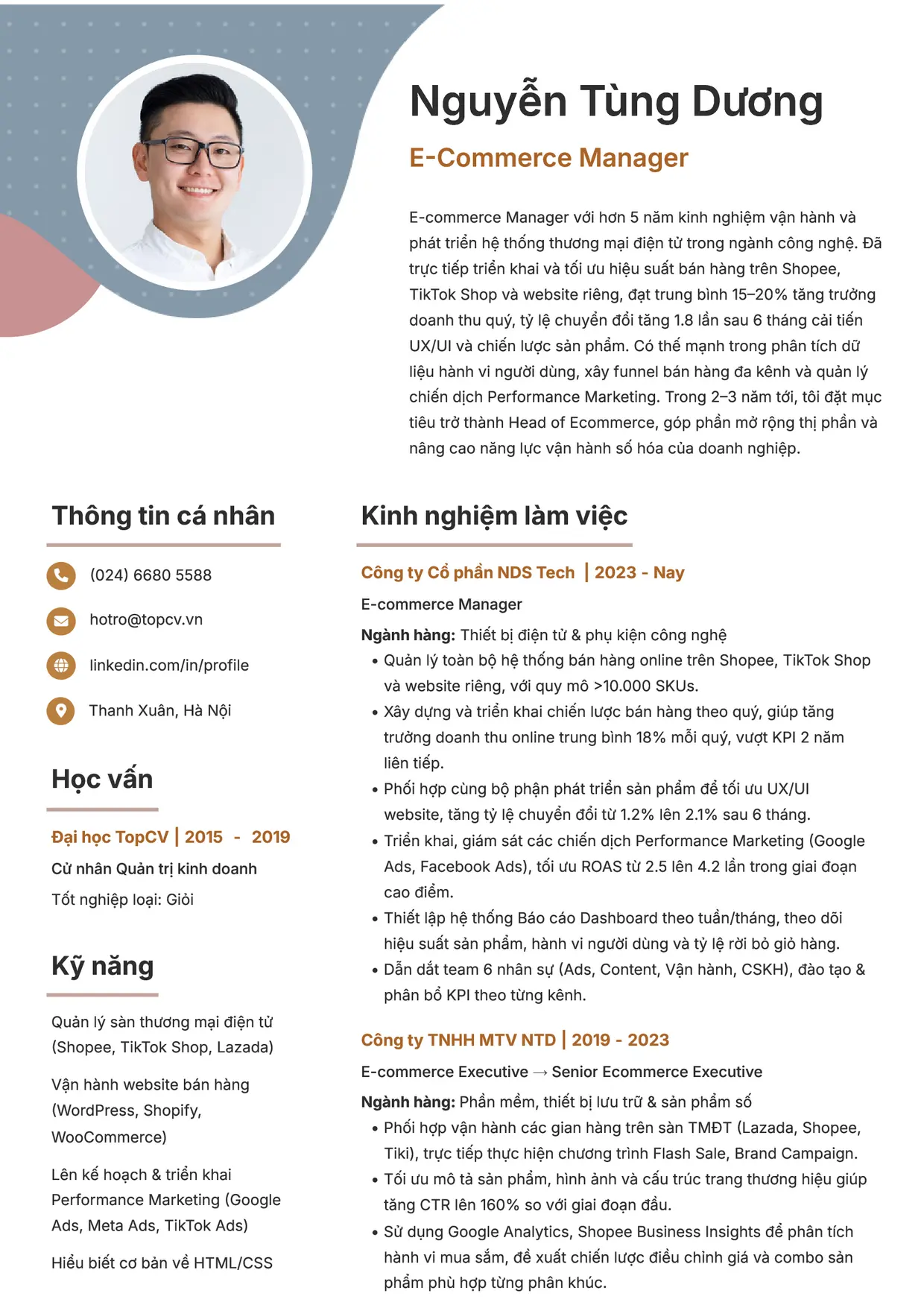 TOP 36 mẫu CV E-commerce Manager 2026 - Tiếng Việt