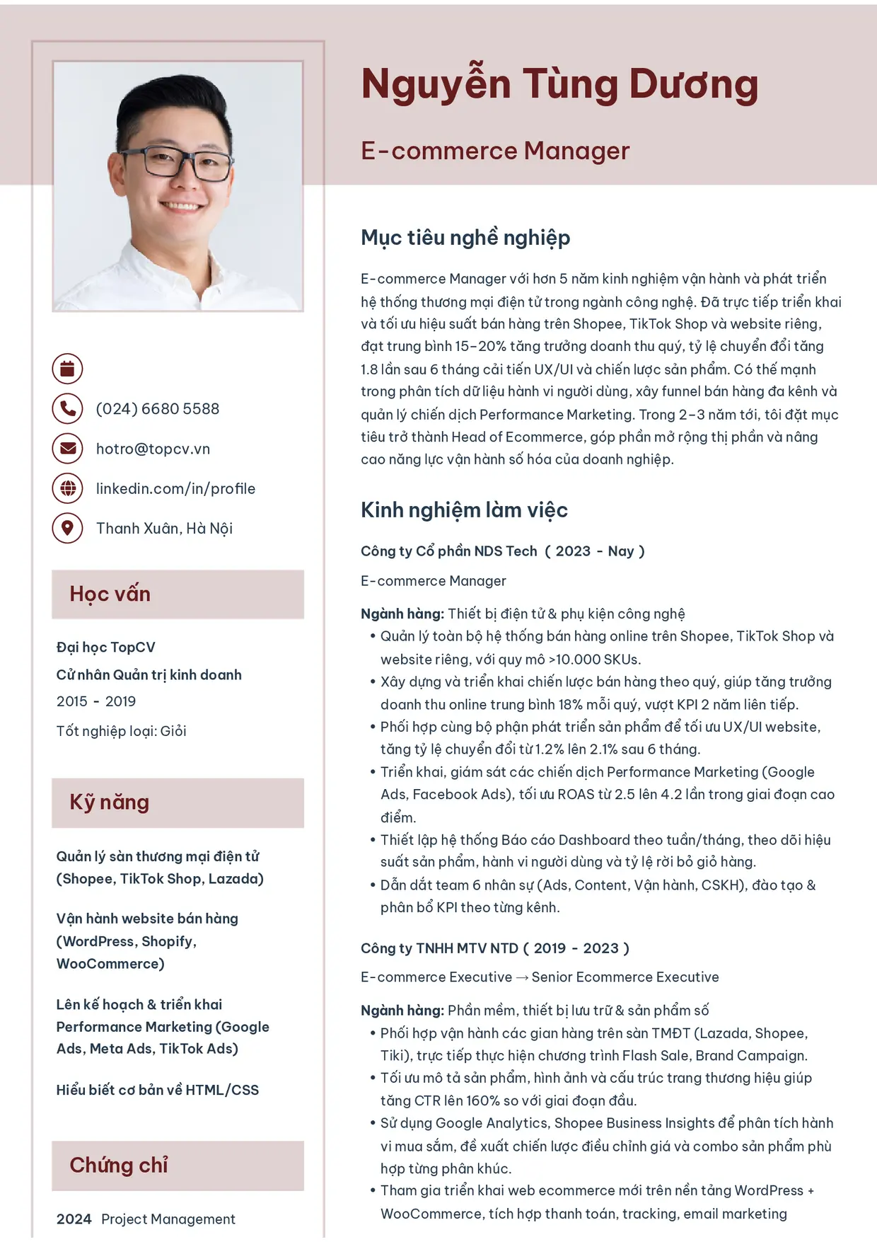 TOP 36 mẫu CV E-commerce Manager 2026 - Tiếng Việt