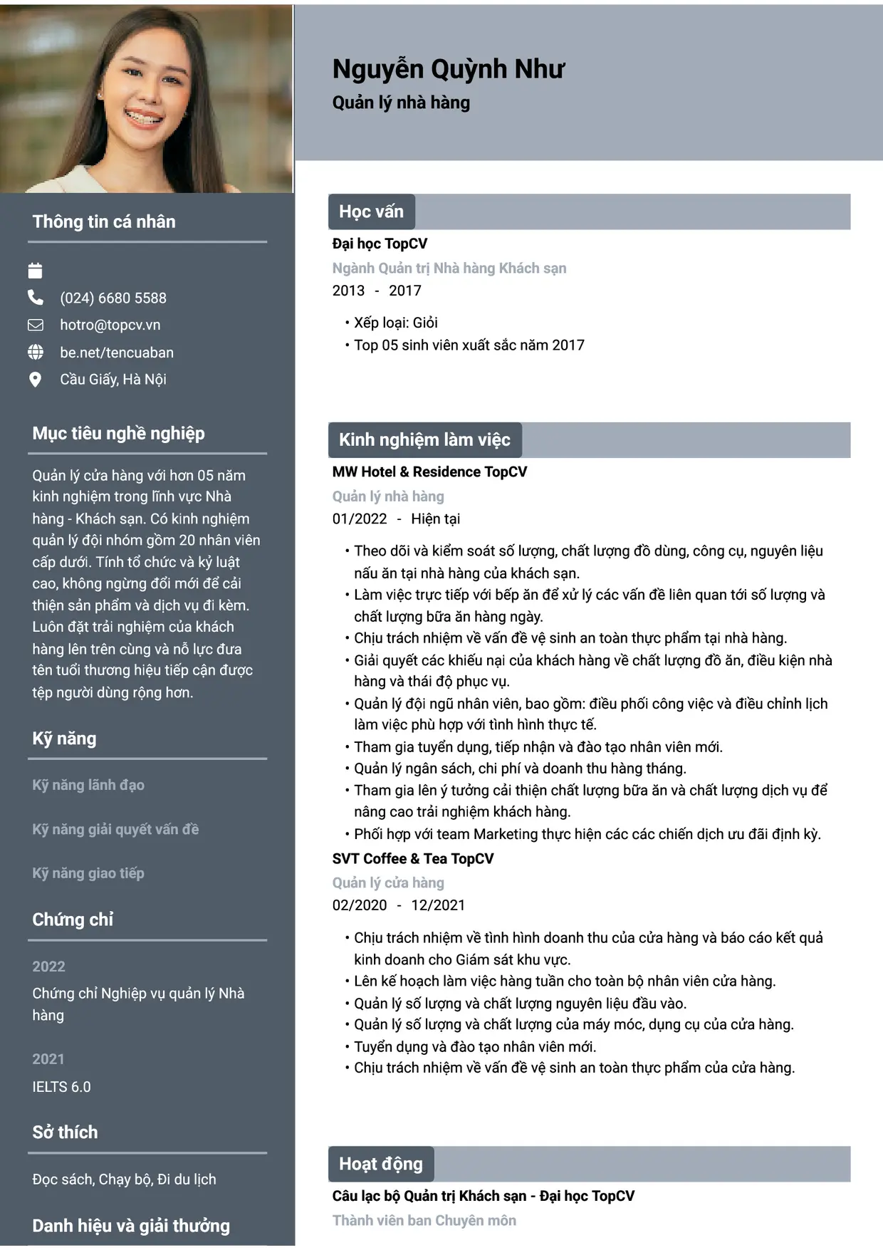 TOP 37 mẫu CV F&B 2026 - Tiếng Việt