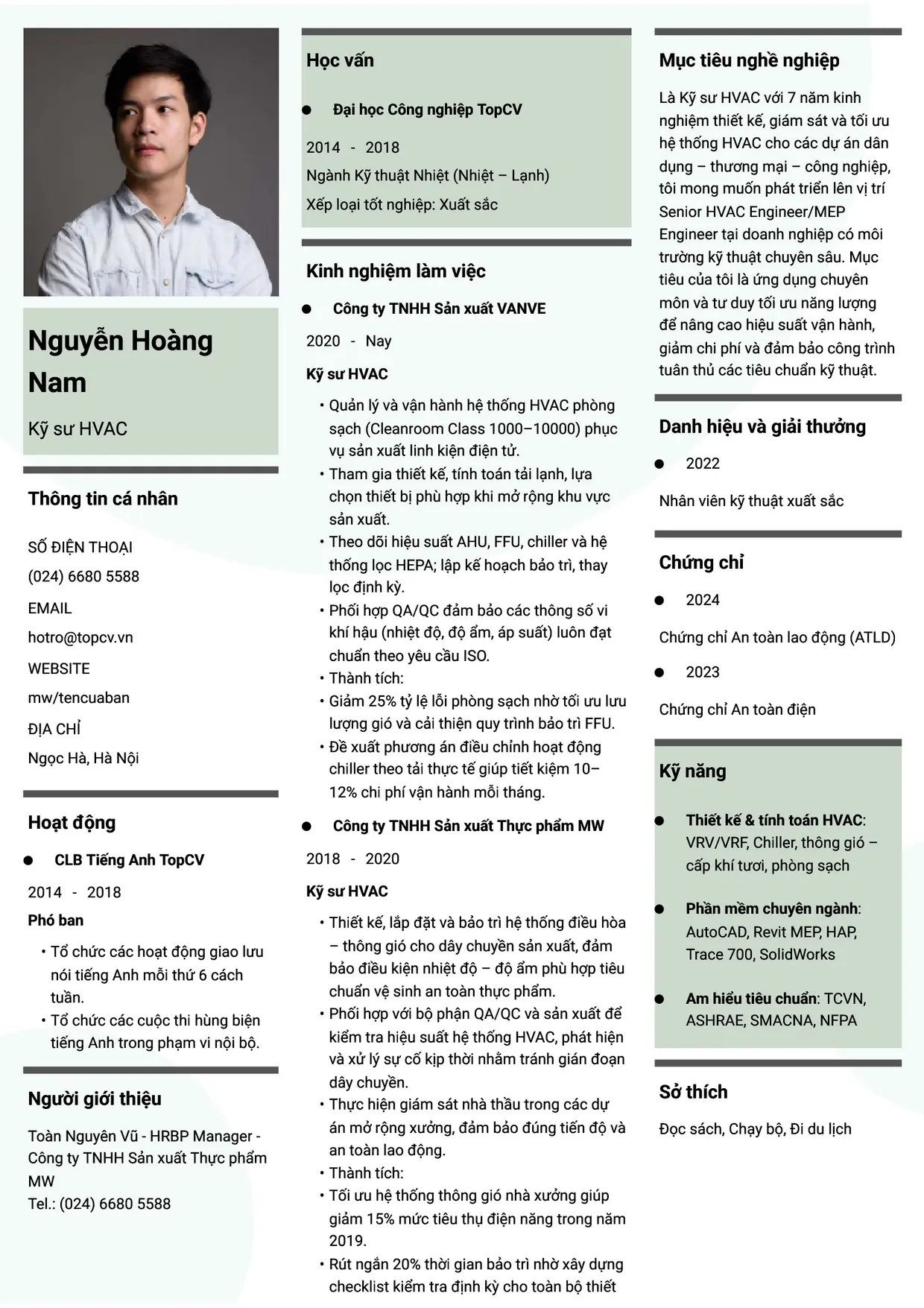 TOP 36 mẫu CV Kỹ sư HVAC 2026 - Tiếng Việt