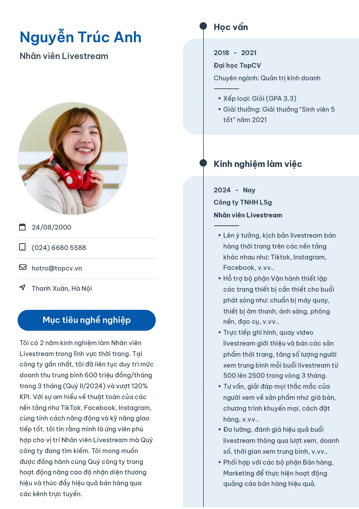 TOP 37 mẫu CV Nhân viên Livestream 2026 - Tiếng Việt