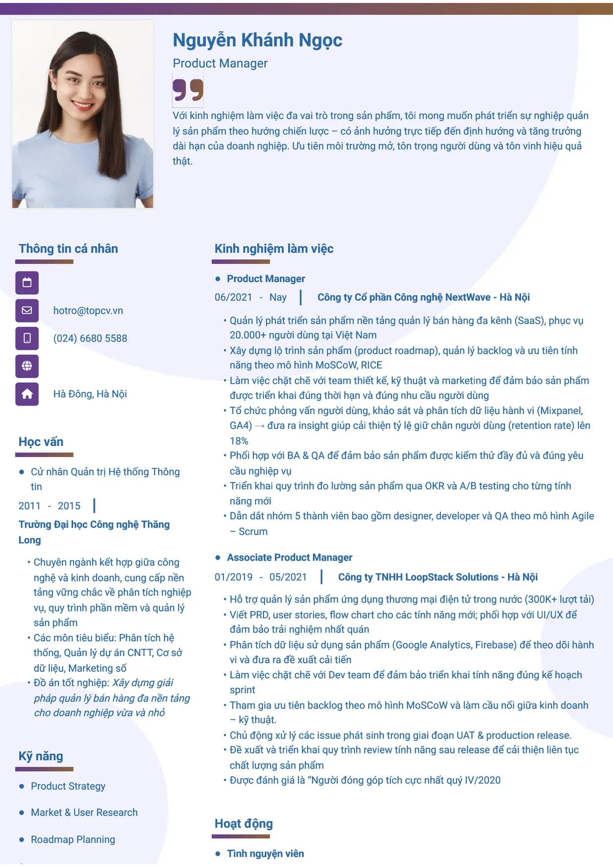 TOP 37 mẫu CV Product Manager 2026 - Tiếng Việt