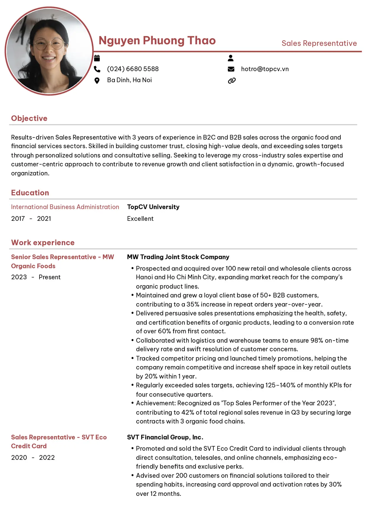 TOP 36 mẫu CV Sales Representative 2026 - Tiếng Anh