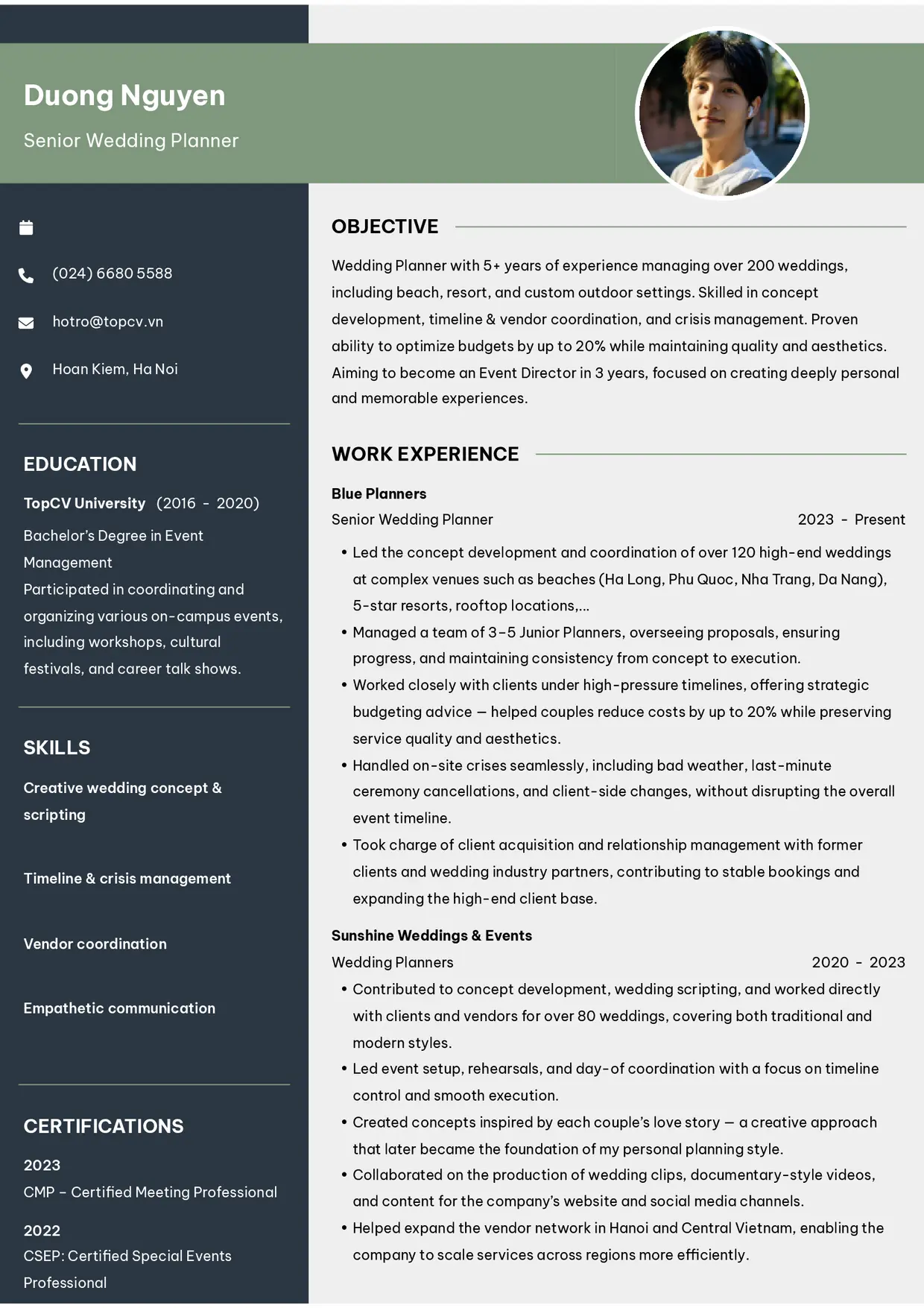TOP 37 mẫu CV Wedding Planner 2026 - Tiếng Anh